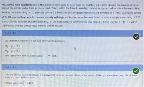 Solved Measuring Lung Function One Of The Measurements Used Chegg Com