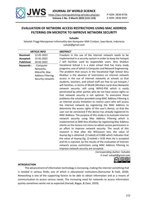 pdf evaluation of network access restrictions using mac address
