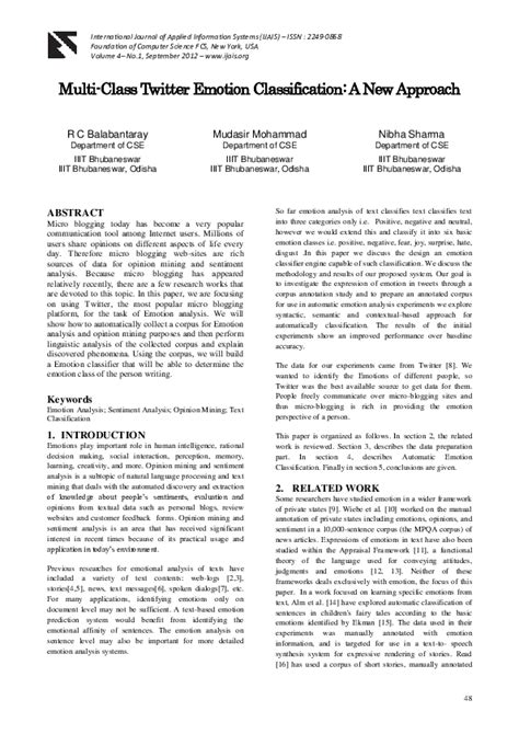Pdf Multi Class Twitter Emotion Classification A New Approach
