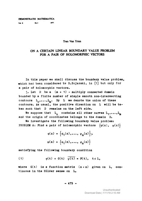 Pdf On A Certain Linear Boundary Value Problem For A Pair Of