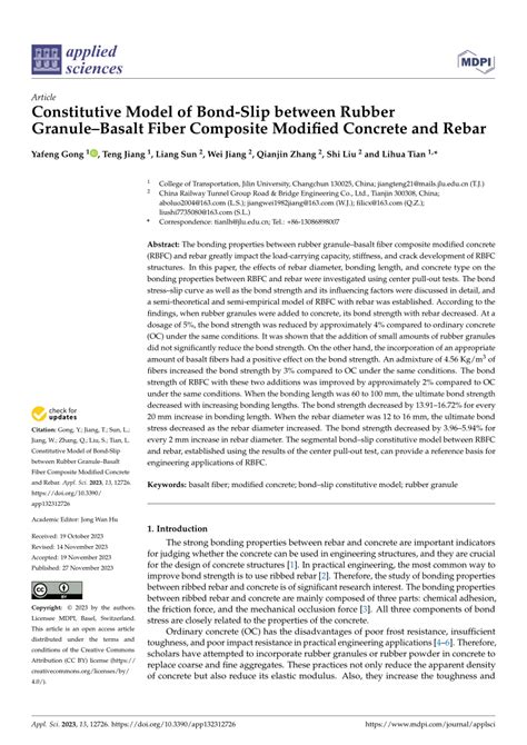Pdf Constitutive Model Of Bond Slip Between Rubber Granulebasalt Fiber Composite Modified
