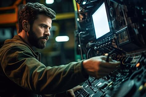 Premium Ai Image A Professional Male Worker Skillfully Operating Hightech Machinery In