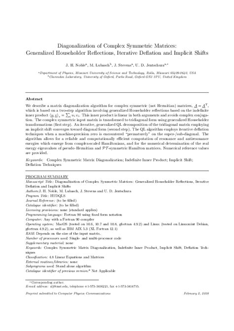Pdf Diagonalization Of Complex Symmetric Matrices Generalized Householder Reflections