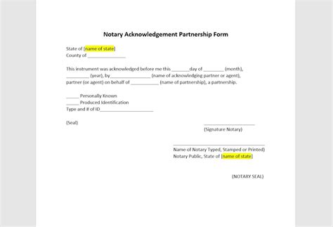 Partnership Notary Acknowledgement Form Notary Acknowledgement Form