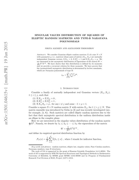 Pdf Singular Values Distribution Of Squares Of Elliptic Random