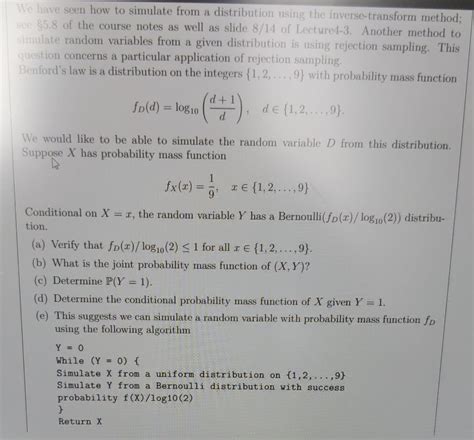 Solved We Have Seen How To Simulate From A Distribution