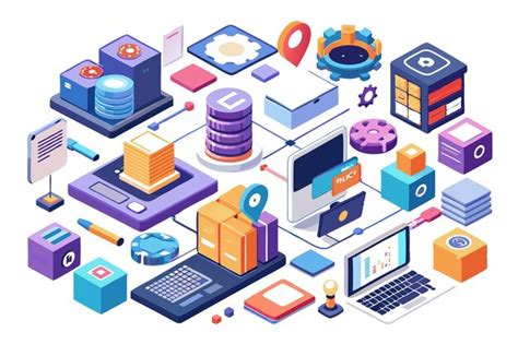 Isometric Illustration Of Data Processing Cloud Storage Big Data And
