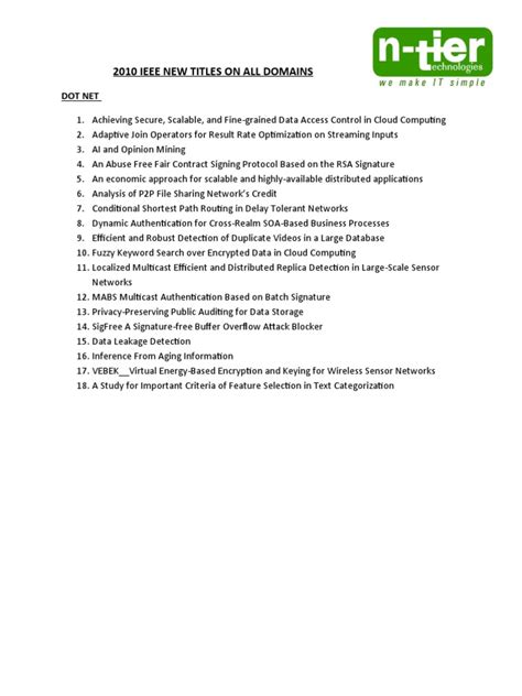 Analysis Of New 2010 Ieee Titles Covering Dot Net And Java Topics Pdf