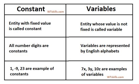 Constants And Variables Difference Between Constant And Variables With Example WTSkills