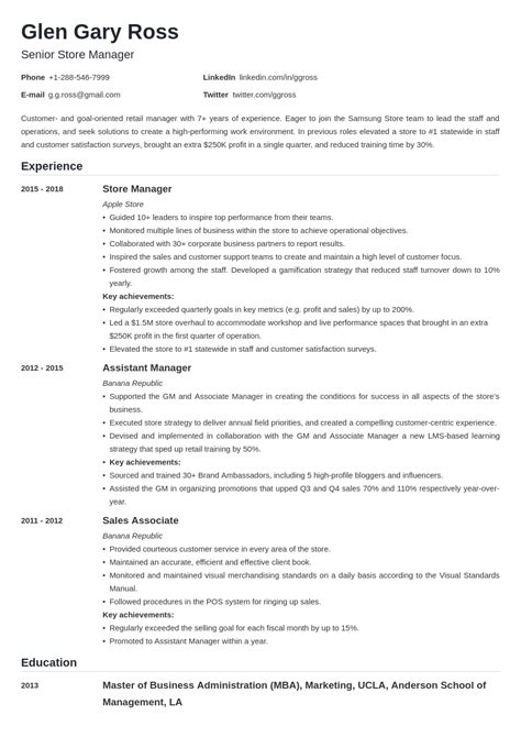 Retail Resume Examples With Skills And Job Description