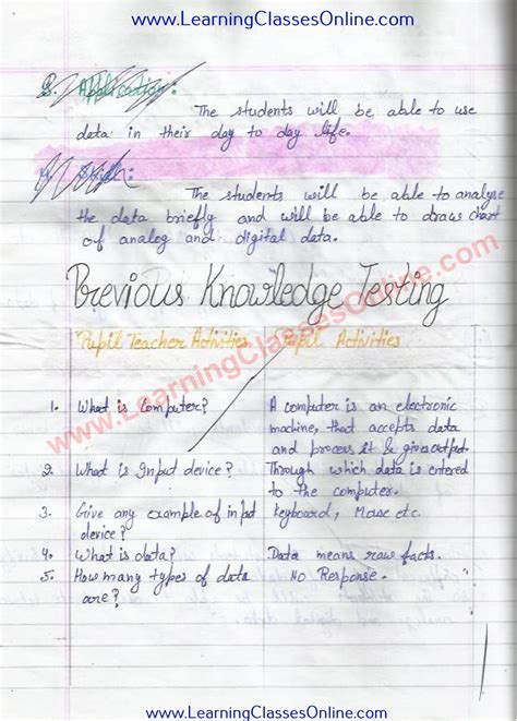 Computer Lesson Plan Class 11