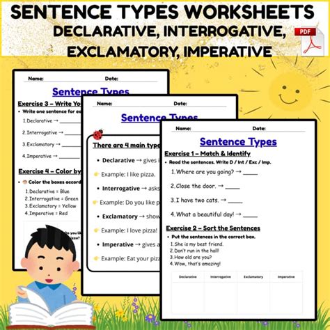 Sentence Types Worksheets Declarative Interrogative Exclamatory