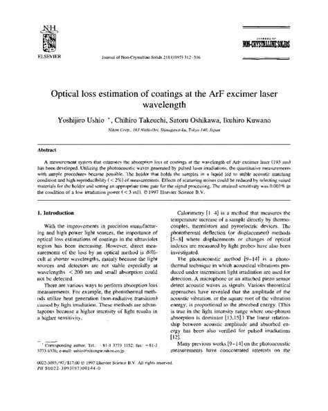 Pdf Optical Loss Estimation Of Coatings At The Arf Excimer Laser Wavelength Dokumentips