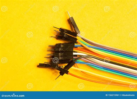 Colorful Wires Isolated On Yellow Background Connection Wire For Electrical Schemes Copy Space