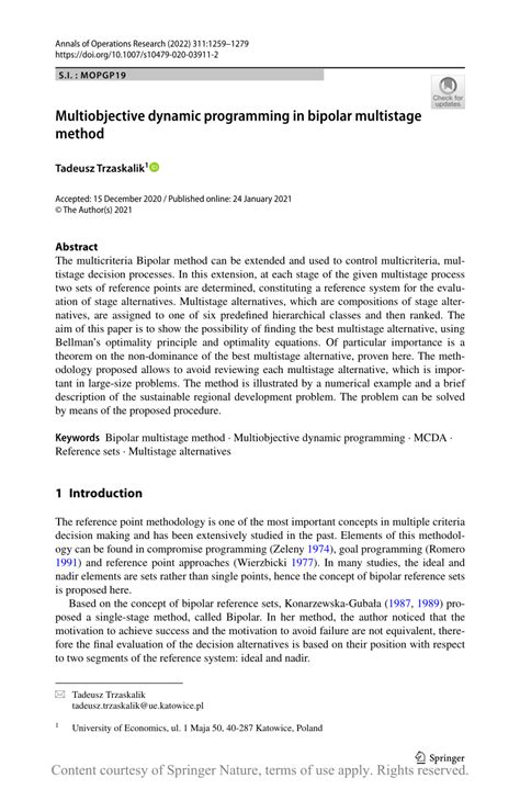 Pdf Multiobjective Dynamic Programming In Bipolar Multistage Method
