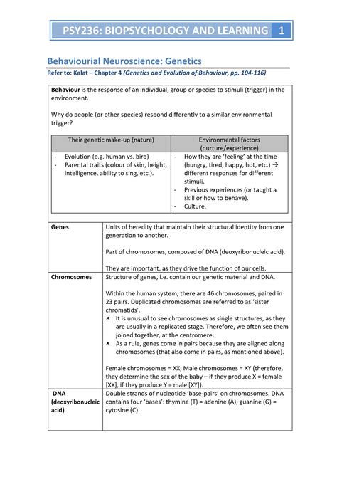 Psy236 Biopsychology And Learning Full Notes For Both Mid And Final Session Exams Studocu