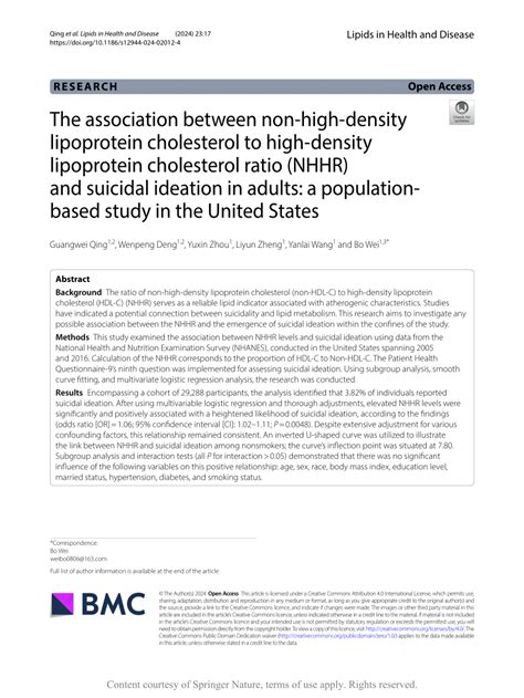 Pdf The Association Between Non High Density Lipoprotein Cholesterol To High Density