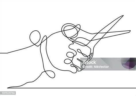 가위 연속 선 그리기를 들고 있는 사람의 손의 선 일러스트 가위에 대한 스톡 벡터 아트 및 기타 이미지 가위 강철 금속 Istock