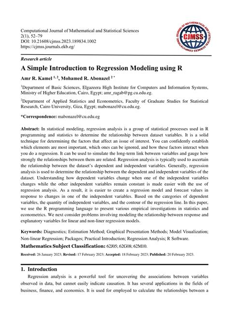 Pdf A Simple Introduction To Regression Modeling Using R
