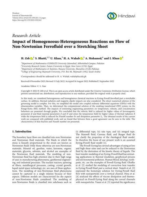 Pdf Impact Of Homogeneous Heterogeneous Reactions On Flow Of Non Newtonian Ferrofluid Over A