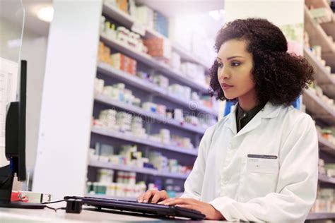 Pharmacy Typing And Healthcare With Woman And Computer For Medicine