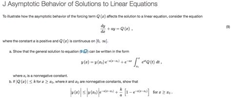 Solved J Asymptotic Behavior Of Solutions To Linear Chegg Com
