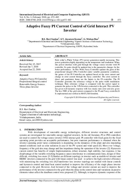 Pdf Adaptive Fuzzy Pi Current Control Of Grid Interact Pv Inverter