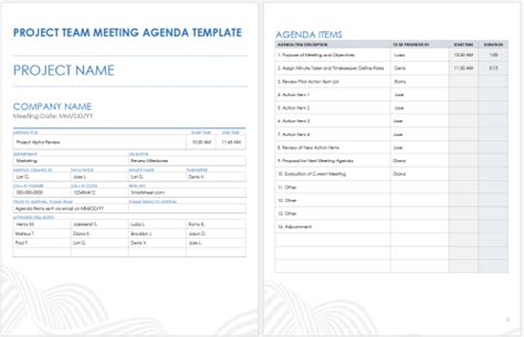 Free Project Management Meeting Agenda Templates Smartsheet