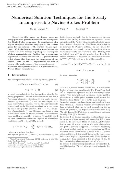 Pdf Numerical Solution Techniques For The Steady Incompressible