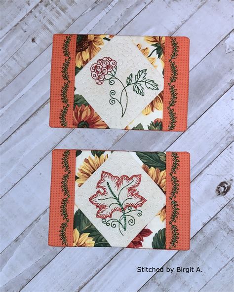 Autumn Mug Rug Set · Omas Place Machine Embroidery Designs