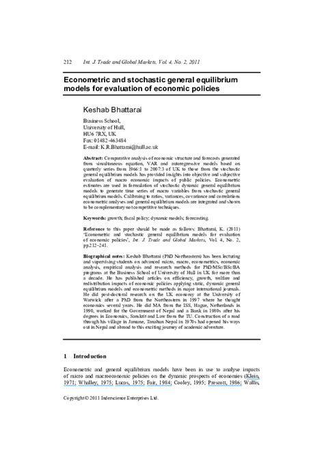 Pdf Econometric And Stochastic General Equilibrium Models For Evaluation Of Economic Policies