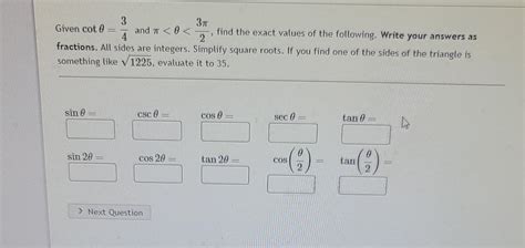 Solved Given cotθ and π