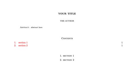 amsart table of contents the content header appears after the table