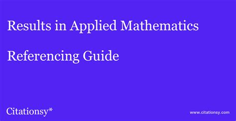 Results In Applied Mathematics Referencing Guide · Results In Applied