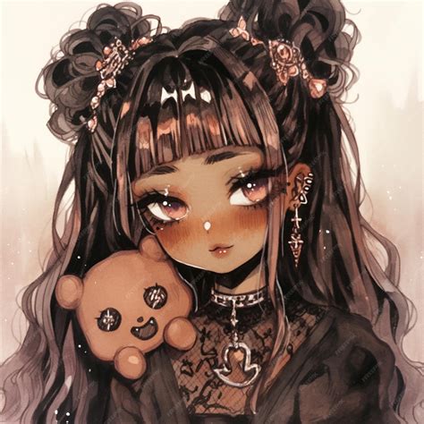 Premium Photo Anime Girl With Long Hair Holding A Teddy Bear In Her