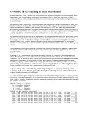 Overview Of Partitioning In Data Warehouses Docx Overview Of Partitioning In Data Warehouses