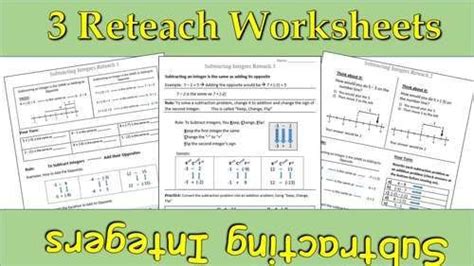Subtracting Integers Reteach Worksheets 3 Reteaching Subtraction