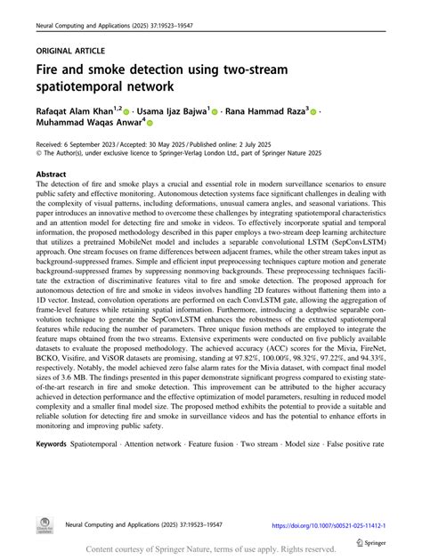 Fire And Smoke Detection Using Two Stream Spatiotemporal Network Request Pdf