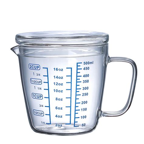 Glass Measuring Cup 2 Cup 16oz Heat Glass Milk Cup With Lid Suitable