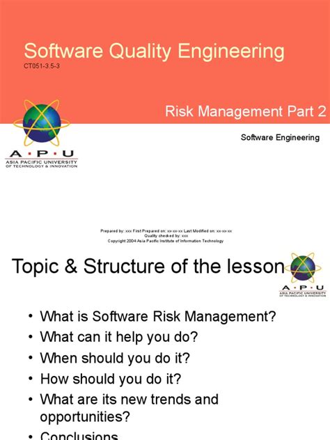 apu lecture 10 risk management part 2 pdf risk risk management