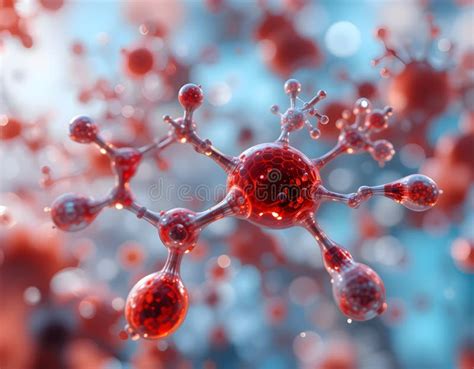Molecular Structure With Red Particles Floating In Abstract Background