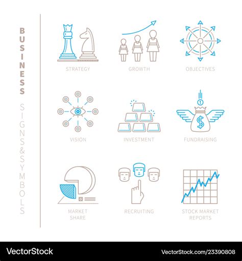 Set Of Business Icons And Concepts In Mono Thin Vector Image