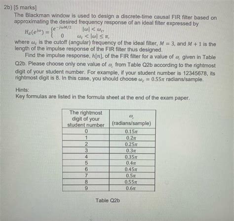solved [5 marks] the blackman window is used to design a