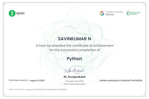 Python Coding Guvi Learntocode Techskills Savinkumar N
