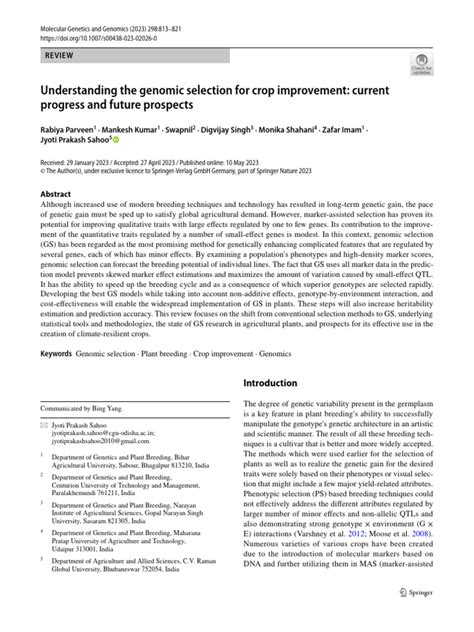 Understanding The Genomic Selection For Crop Improvement Current Progress And Future Prospects