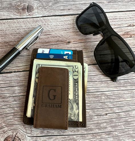 Personalized Slim Leather Wallet Monogrammed Card Holder Fathers Day