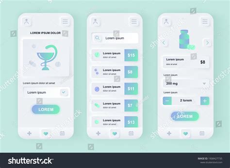 Online Medicine Unique Neomorphic Design Kit เวกเตอร์สต็อก ปลอดค่า