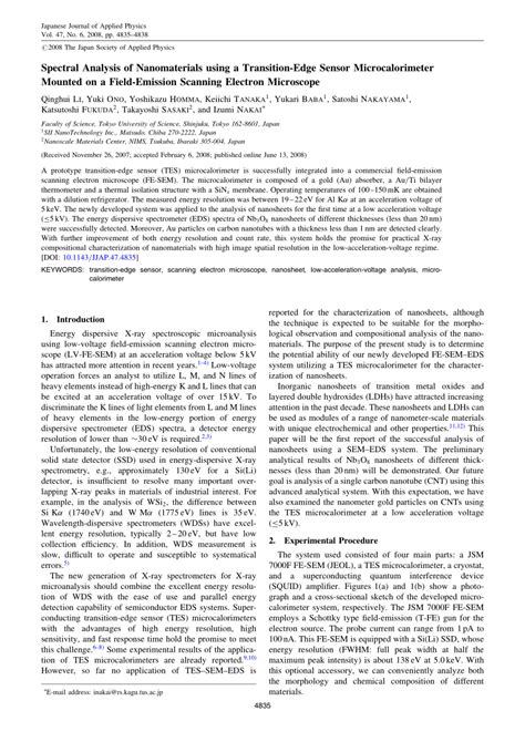 Pdf Spectral Analysis Of Nanomaterials Using A Transition Edge Sensor Microcalorimeter Mounted