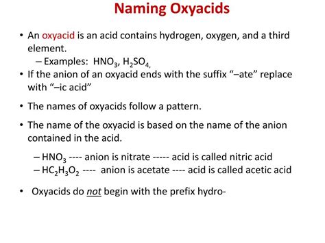 Naming Binary Acids And Oxyacids