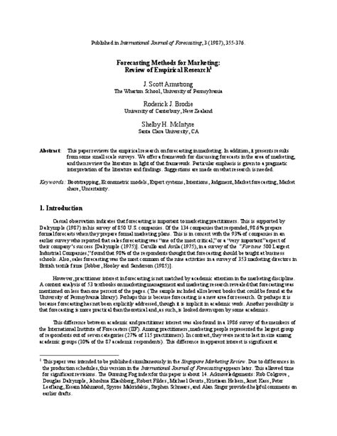 Pdf Forecasting Methods For Marketing Review Of Empirical Research1
